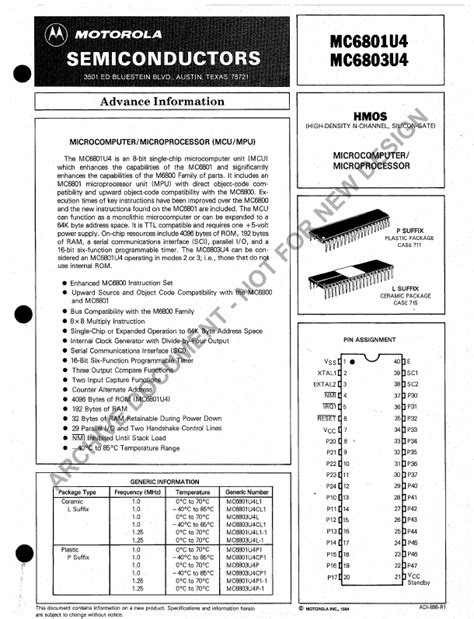 Mc6801u4 Microcontroller Microprocessor Motorola