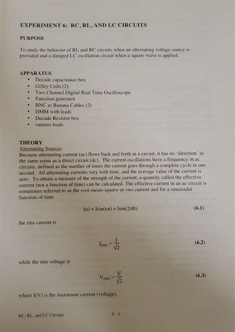 Solved EXPERIMENT RC RL AND LC CIRCUITS PURPOSE To Chegg