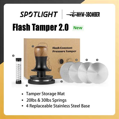 Mhw 3bomber 스프링 5835mm 커피 탬퍼 교체 가능한 스테인리스 스틸 베이스 4 개 교체 용수철 바리스타 선물 20lbs 30lbs 리뷰쿠