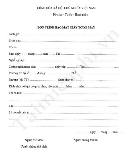 Mẫu đơn Trình Báo Mất Giấy Tờ Xe Máy Mẫu đơn Trình Báo Mất Giấy Tờ Xe