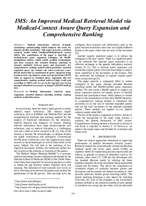 Pdf Ims An Improved Medical Retrieval Model Via Medical Context Aware Query Expansion And