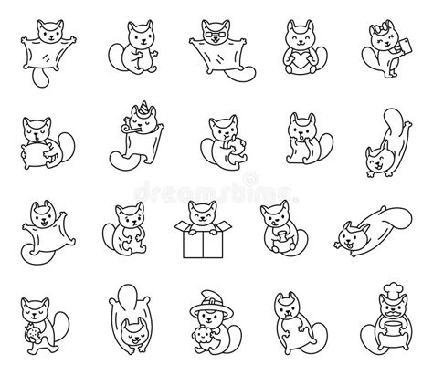 Funny Sugar Glider Set Showing Adorable Emotions Stock Vector