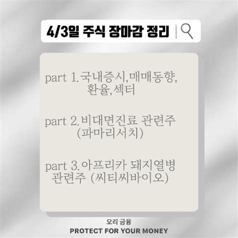 43일 주식 장마감 정리섹터매매동향환율비대면진료 파마리서치아프리카 돼지열병 관련주 씨티씨바이오 네이버 블로그