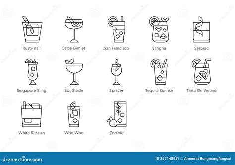 Cocktail Icon Set 6 Alcoholic Mixed Drink Vector Stock Vector