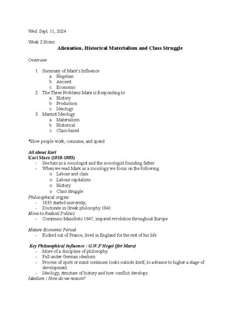 Week 2 Updated Lecture Notes Wed Sept 11 2024 Week 2 Notes Alienation Historical