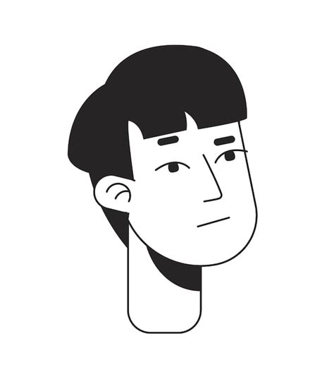 Premium Vector Puzzled Young Man With Bowl Haircut Flat Line Monochromatic Vector Character Head