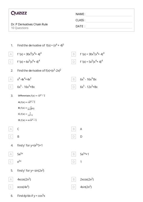 50 Chain Rule Worksheets For 10th Class On Quizizz Free And Printable