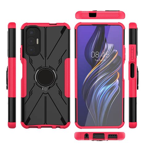 For Tecno Pova Armor Bear Shockproof PC TPU Phone Case With Ring Holder Rose Red Alexnld Com