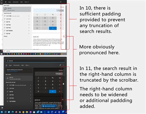 search result in search panel is truncated on the right hand side by