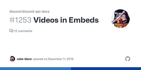 Videos In Embeds · Issue 1253 · Discorddiscord Api Docs · Github