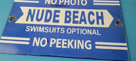 Vintage Nude Beach Sign No Peeking Gas Pump Porcelain Sign 4821046120
