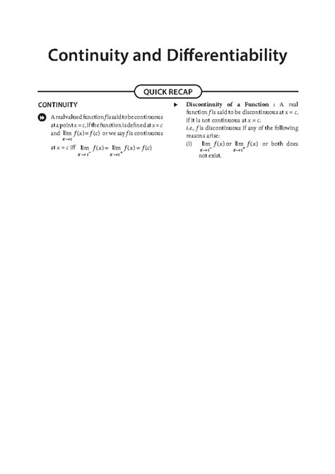Continuity And Differentiation Continuity 8 A Real Valued Function F Is Said To Be Continuous