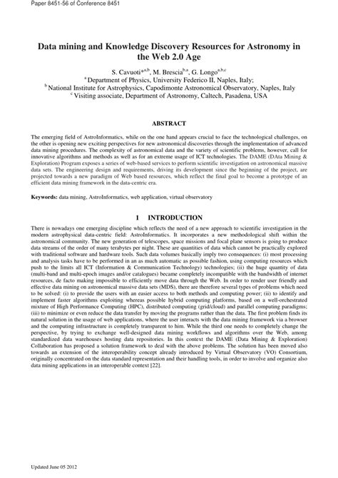 Pdf Data Mining And Knowledge Discovery Resources For Astronomy In