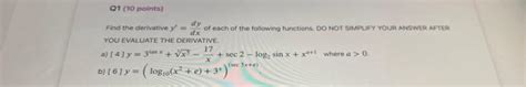 Solved Find The Derivative Y′ Dxdy Of Each Of The Following