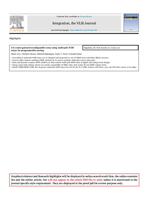 Pdf 3 D Coarse Grained Reconfigurable Array Using Multi Pole Nem Relays For Programmable