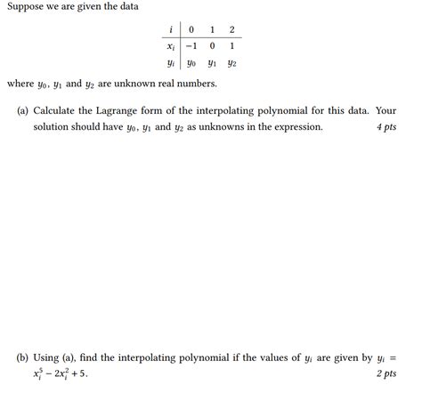 Solved Suppose We Are Given The Data I Xi Yi Yo Chegg