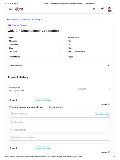 Quiz 2 Dimensionality Reduction Machine Learning 3 Ravi Pdf Principal Component