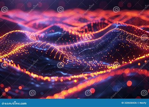 This Is A Digital Background With Waveforms And Glowing Particles Perfect For Hightech And
