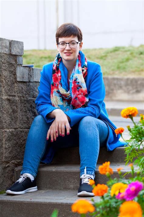 Short Haired Brunette Looking Directly At The Camera Stock Image Image Of City Outdoors