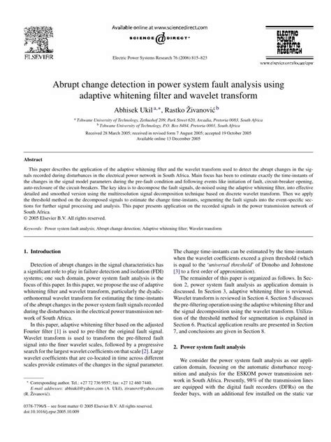 PDF Abrupt Change Detection In Power System Fault Analysis Using Adaptive Whitening Filter And