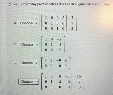 Solved Point How Many Pivot Variables Does Each Chegg Com