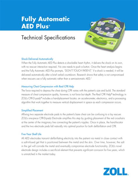 Zoll Aed Plus Fully Automatic Specifications Pdf Cardiopulmonary
