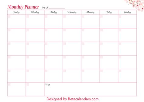 Blank Monthly Calendar Planner
