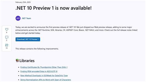 Microsoft、「 Net 10 Preview 1」をリリース。ランタイム、sdk、ライブラリなど大量の新機能が追加 ソフトアンテナ