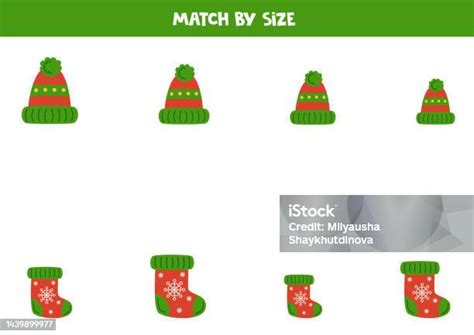 미취학 아동을위한 매칭 게임 겨울 양말과 모자를 크기별로 매치하세요 개인 장식품에 대한 스톡 벡터 아트 및 기타 이미지 개인 장식품 겨울 교육 Istock
