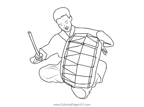 A South Korean Airman Plays A Traditional Korean Drum Coloring Page For