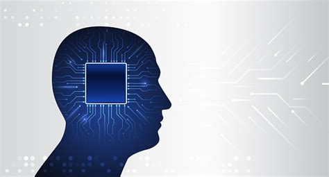 디지털 두뇌 벡터 소프트웨어 디지털 코드 인공 지능의 추상적 인 얼굴 진한 파란색 배경에 입자가 있는 머리 실루엣 데이터 분석