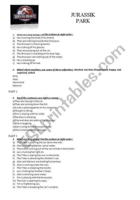 Welcome To Jurassic Park Esl Worksheet By Faith2