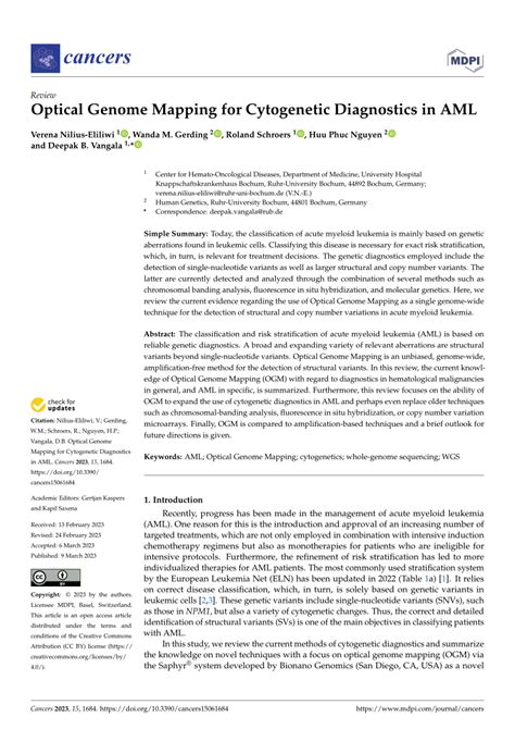 Pdf Optical Genome Mapping For Cytogenetic Diagnostics In Aml