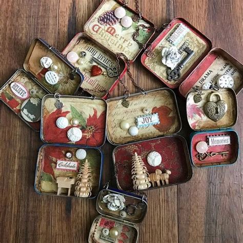 Assortment Of Holiday Altoid Box Assemblages Christmas Crafts