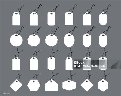 다른 모양의 컬렉션 가격 태그 레이블입니다 빈 스티커 세트입니다 기프트 박스 태그 또는 로프판매 쇼핑 라벨 빈 레이블 템플릿 가격 태그 광고에 대한 스톡 벡터 아트 및 기타