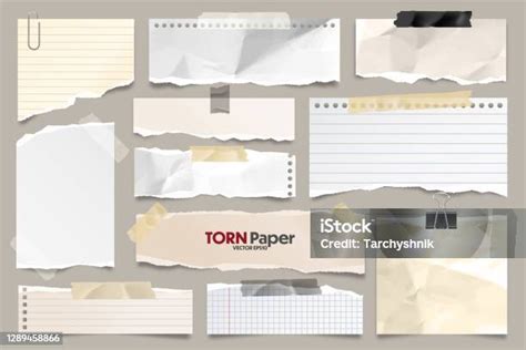컬러 찢어진 안감 종이 스트립 컬렉션 찢어진 가장자리가있는 현실적인 종이 스크랩 스티커 노트 노트북 페이지의 조각 벡터 일러스트레이션 0명에 대한 스톡 벡터 아트 및 기타