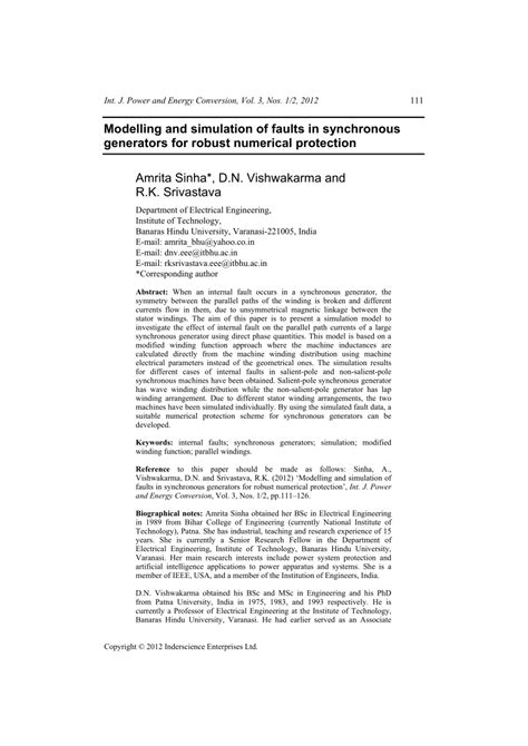 Pdf Modeling And Simulation Of Faults In Synchronous Generators For Robust Numerical Protection