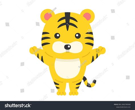 Illustration Tiger Character Both Hands Raised Stock Vector Royalty