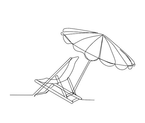Premium Vector Continuous One Line Drawing Of Sunbed Beach Umbrella