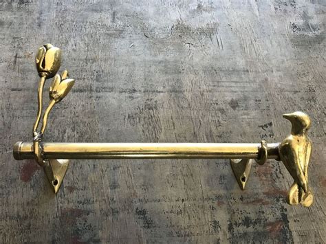 Vintage Large Brass Towel Holder With Beautiful Brass Roses And Bird