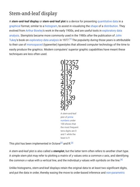 Stem And Leaf Display Wikipedia Pdf Data Analysis Statistics