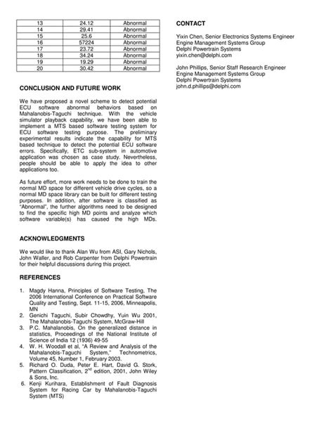 Ecu Software Abnormal Behavior Detection Based On Mahalanobis Taguchi Technique Pdf