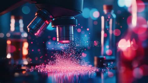 Observing Microscopic Particles Under Laboratory Microscope Stock Image