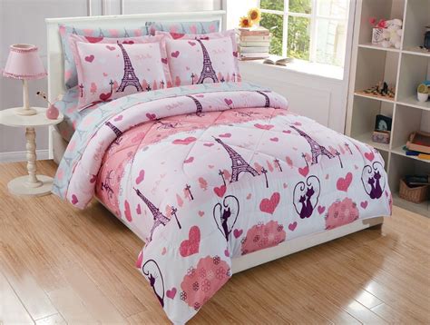 Fancy Linen 5pc Twin Size Comforter Set Girls Eiffel Tower Paris Hearts