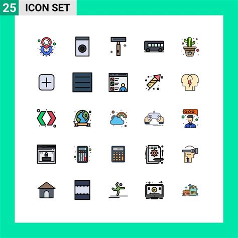 Set Of 25 Vector Filled Line Flat Colors On Grid For Line Flower Cosmetic Cactus Transport