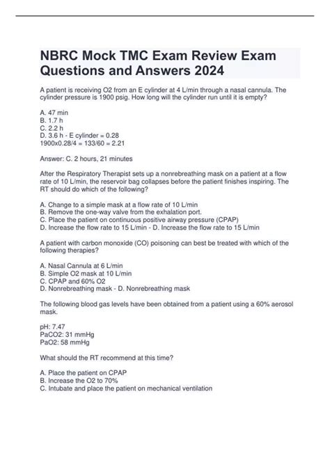 NBRC Mock TMC Exam Review Questions And Answers 2024 NBRC Mock TMC Stuvia US