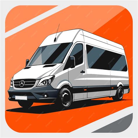 Mercedes Sprinter Minibus White Rotate 45 Degrees Gray Map On A Background Vector Illustration