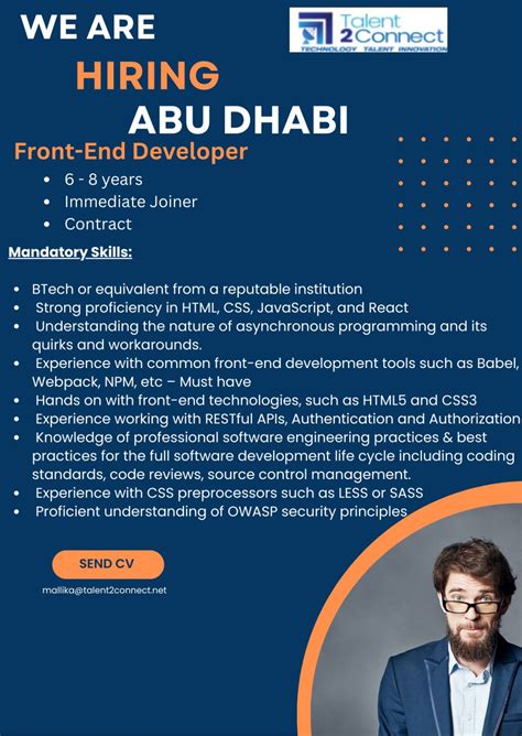 Hi Guys We Are Looking For Front End Developer Its A Onsite Opportunity In Abu Dhabi If You Are
