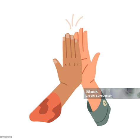 사람들이 함께 인사하거나 응원 할 때 사용되는 손 제스처 고립 된 하이 파이브 팔을 들고 박수를 쳤다 비언어적 의사 소통 플랫