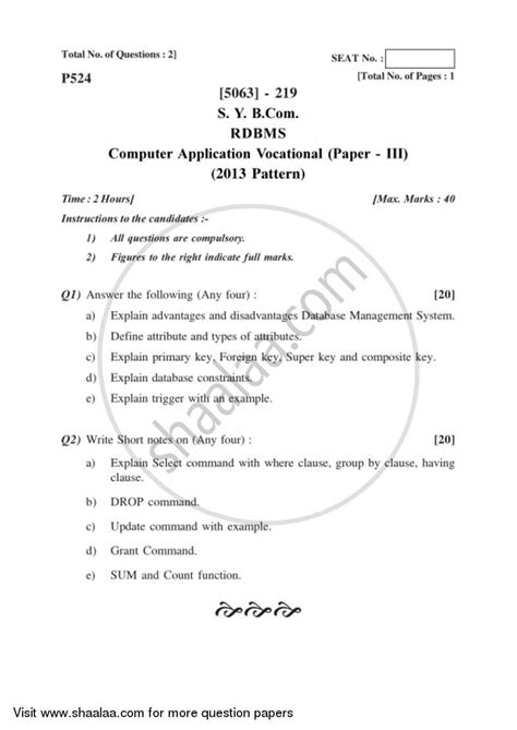Relational Database Management System 2016 2017 Bachelor Of Commerce Vocational Sybcom
